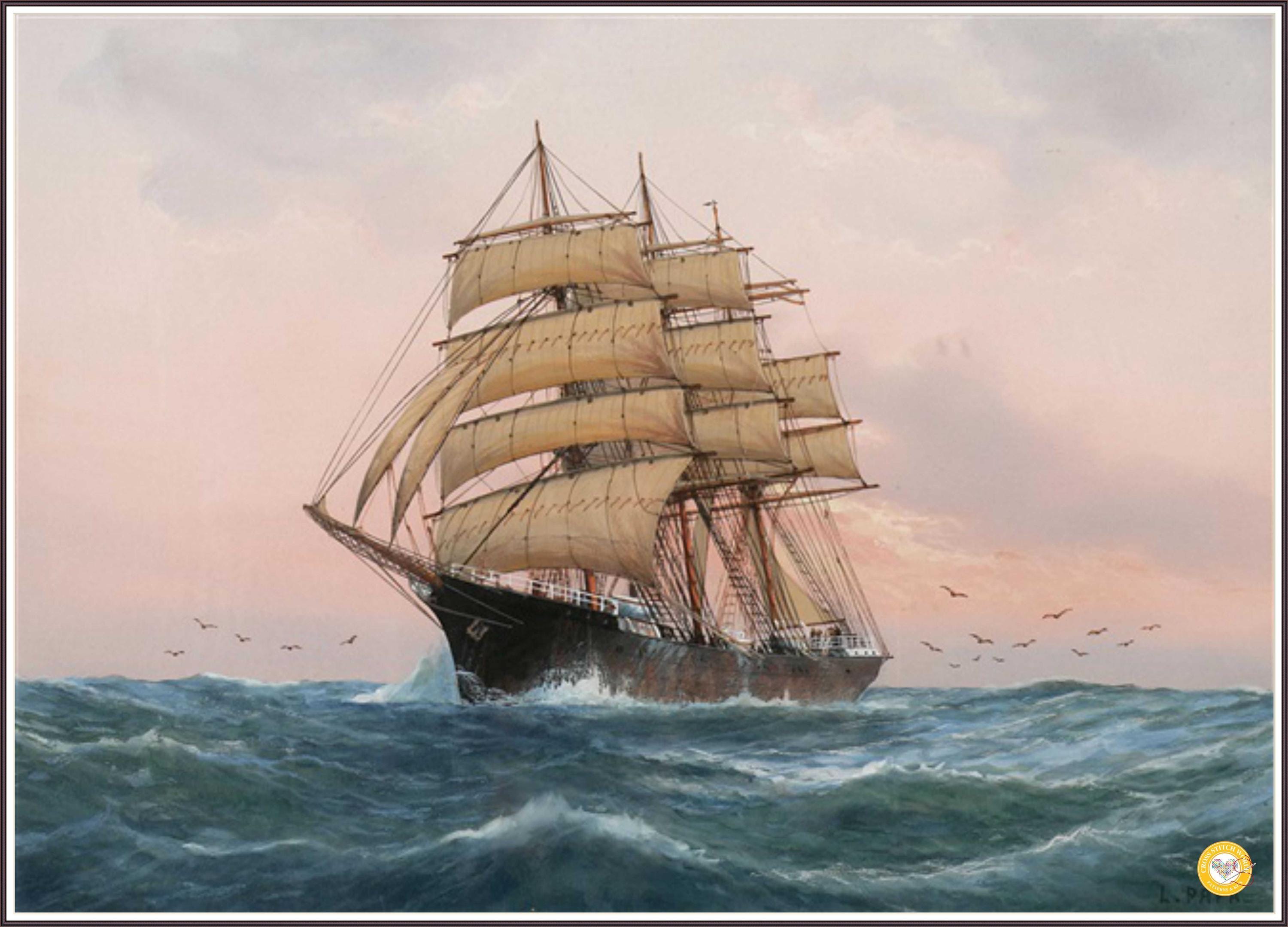 Clipper Ship at Sunrise - Chart Counted Cross Stitch Pattern Needlework ...