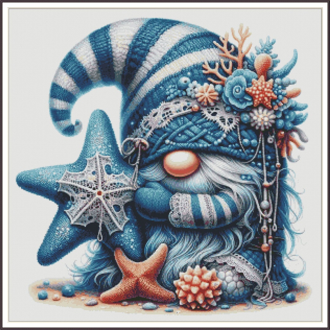 Starfish Gnome - Chart Counted Cross Stitch Pattern Needlework PDF - Etsy