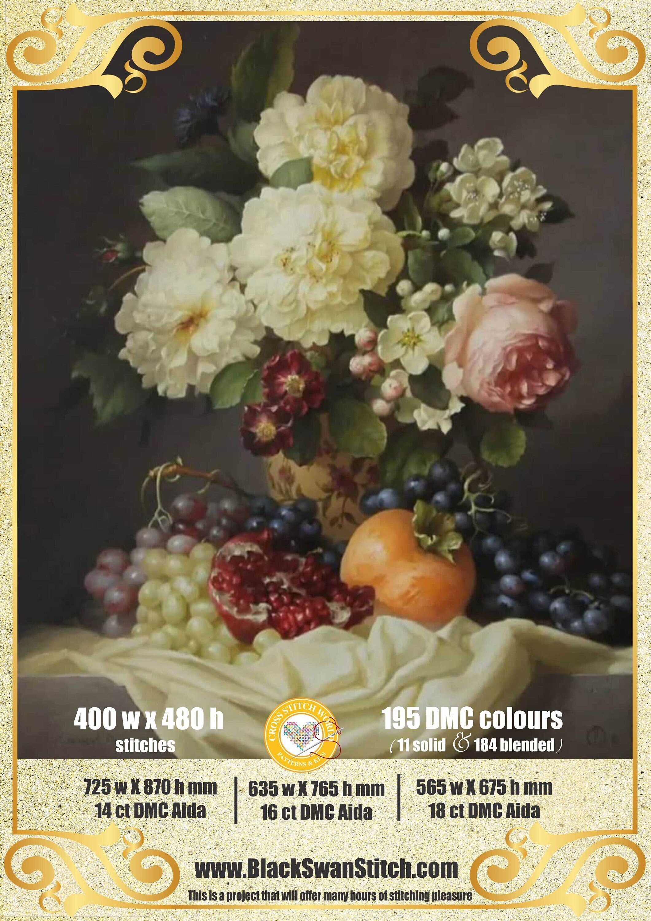 Roses and Persimmons Cross Stitch Pattern: Still Life Needlework (PDF ...