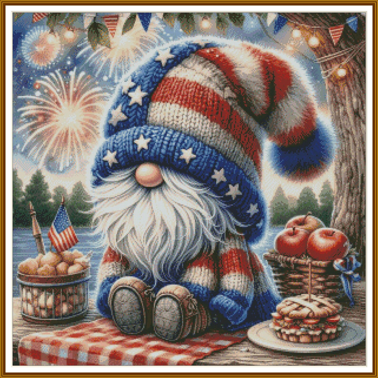 4th of July Gnome - Chart Counted Cross Stitch Pattern Needlework PDF ...