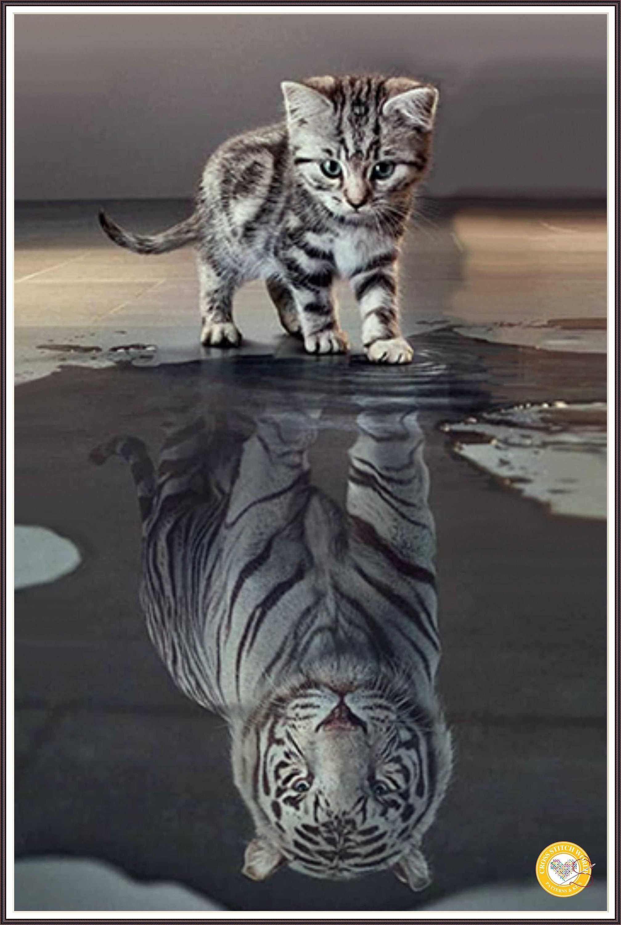 Reflection White Tiger & Cubs Puppy in Flower Three Dogs Brittany ...