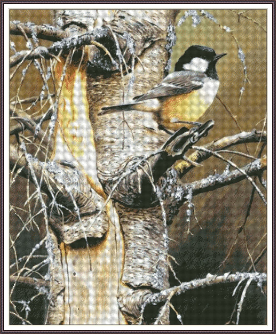 Chickadees in Birch Tree Birds - Chart Counted Cross Stitch Pattern ...