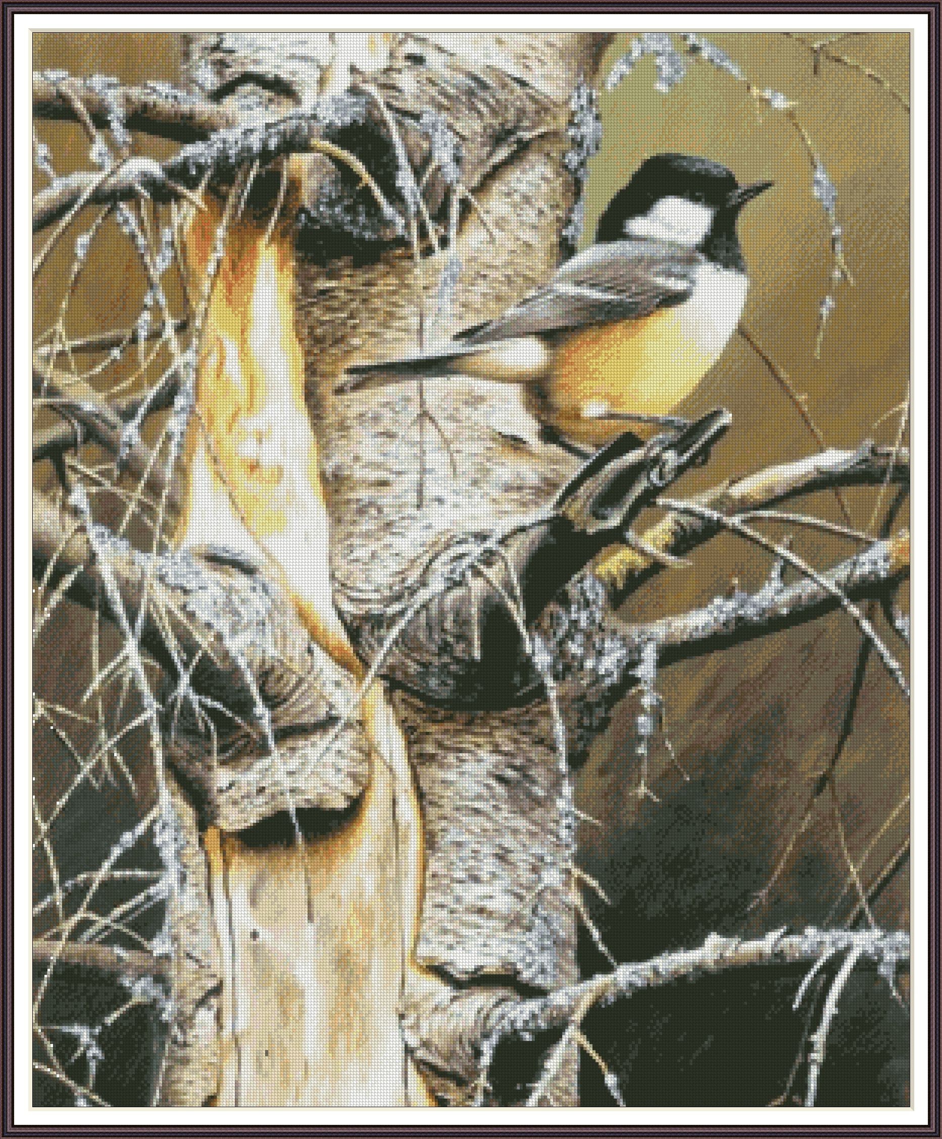 Chickadees in Birch Tree Birds - Chart Counted Cross Stitch Pattern ...