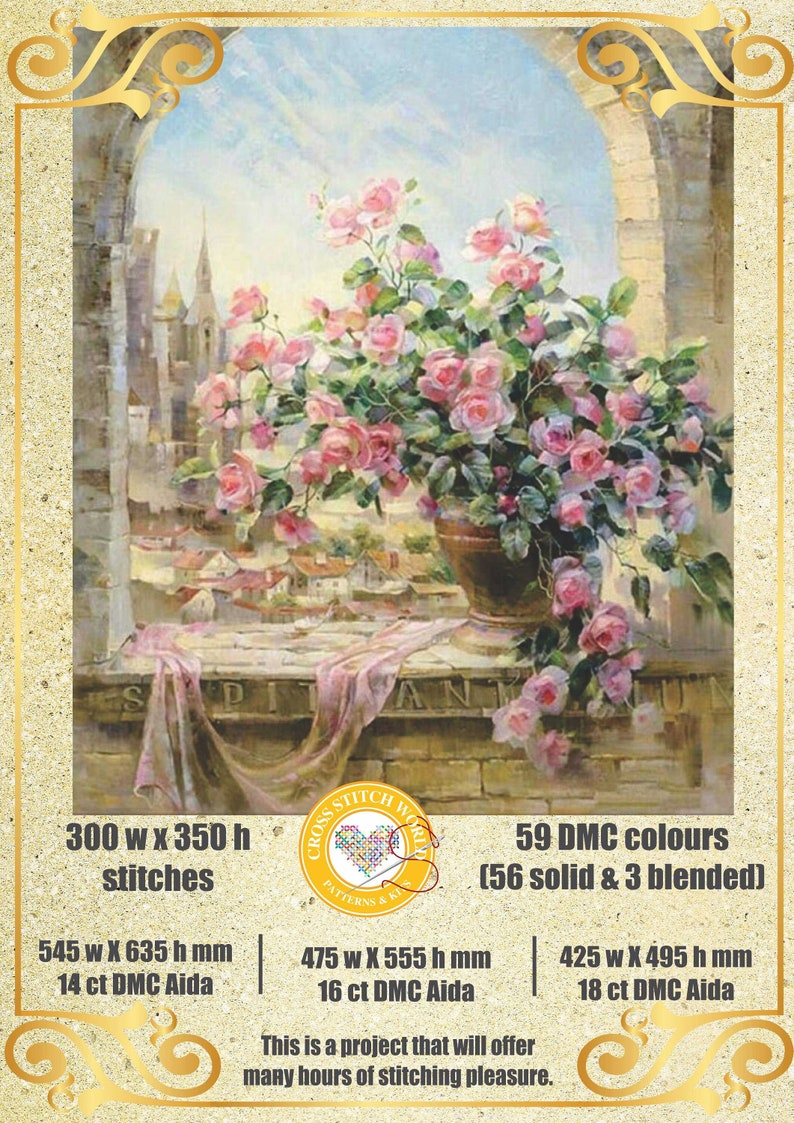 Magic Garden Roses - Chart Counted Cross Stitch Pattern Needlework PDF ...
