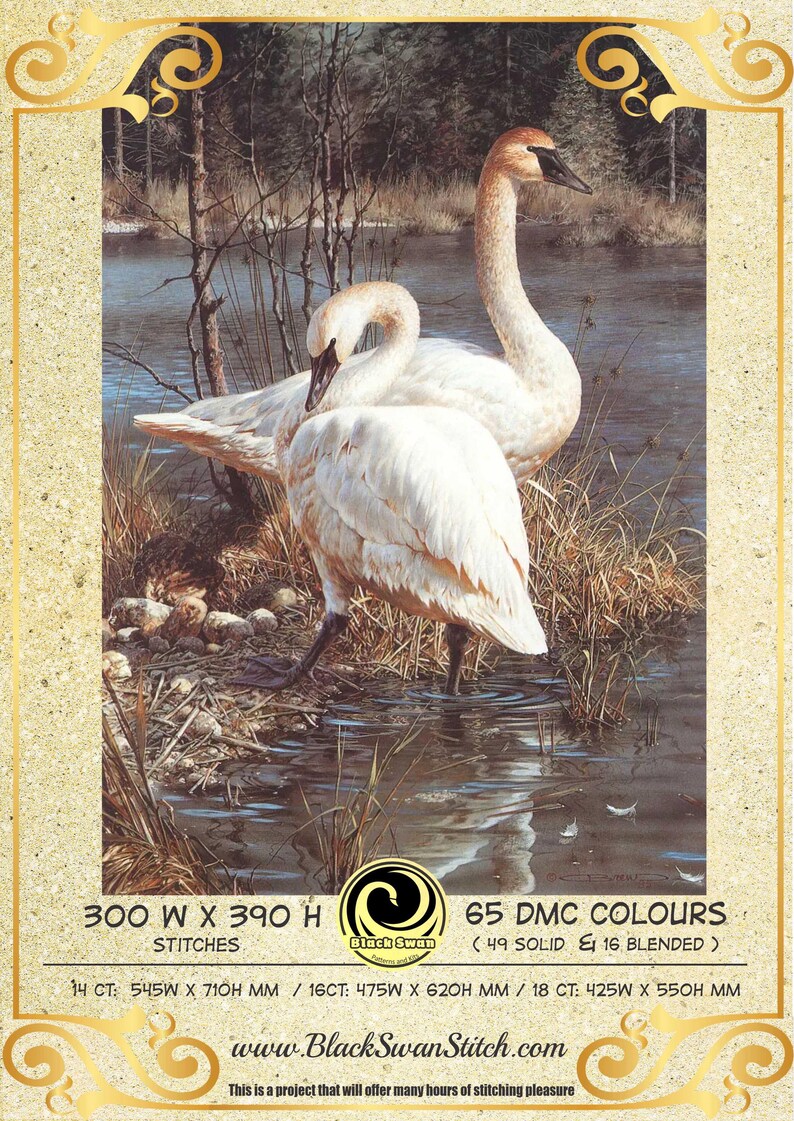 White Swans Reflection Bird - Chart Counted Cross Stitch Pattern ...