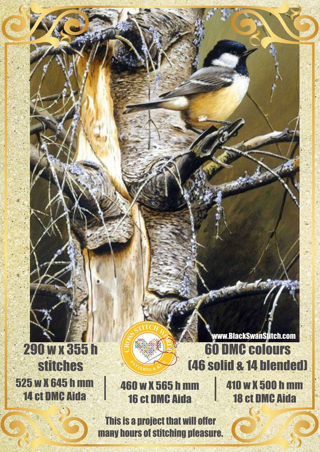 Chickadees in Birch Tree Birds Chart Counted Cross Stitch Pattern ...