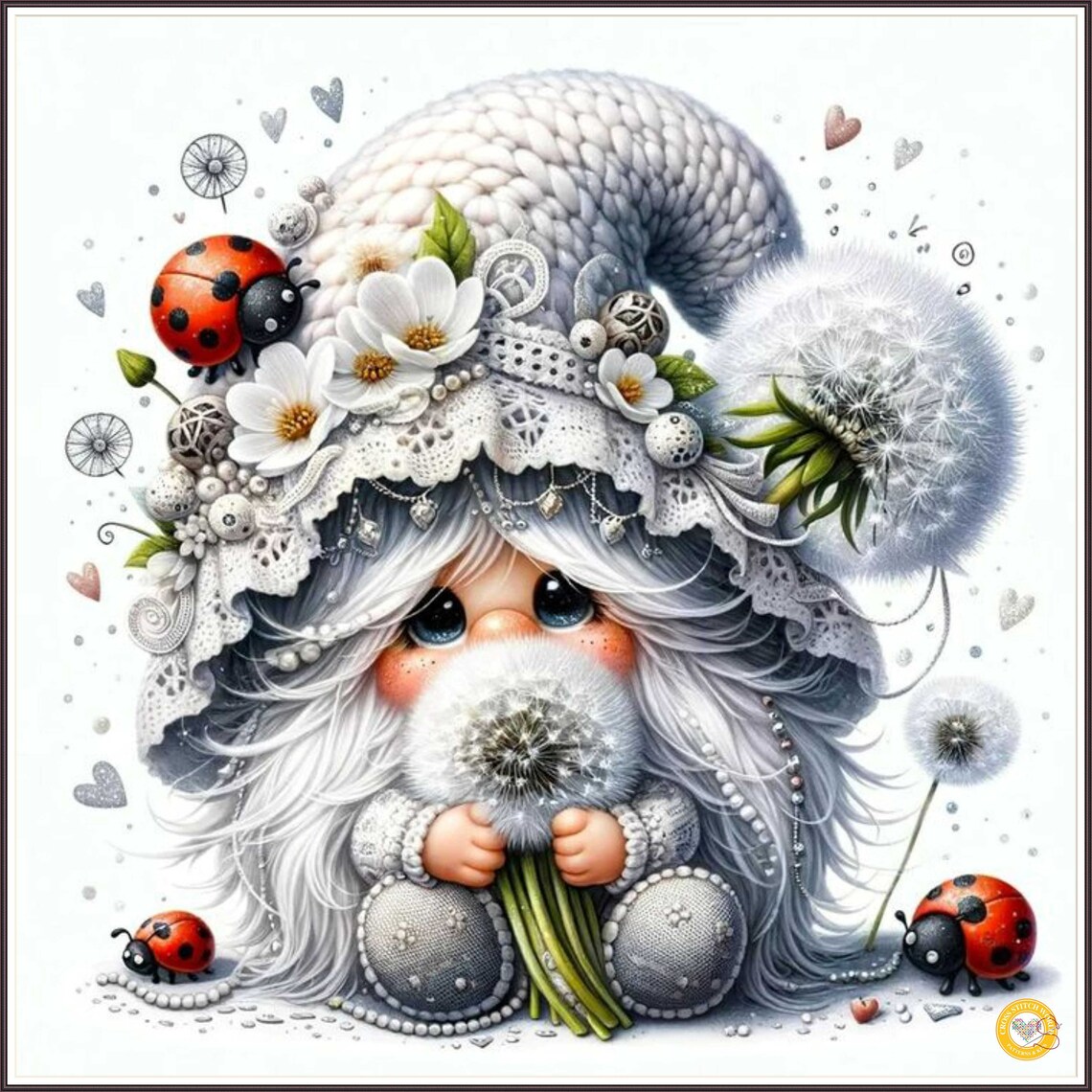Dandelion Gnome - Chart Counted Cross Stitch Pattern Needlework PDF - Etsy