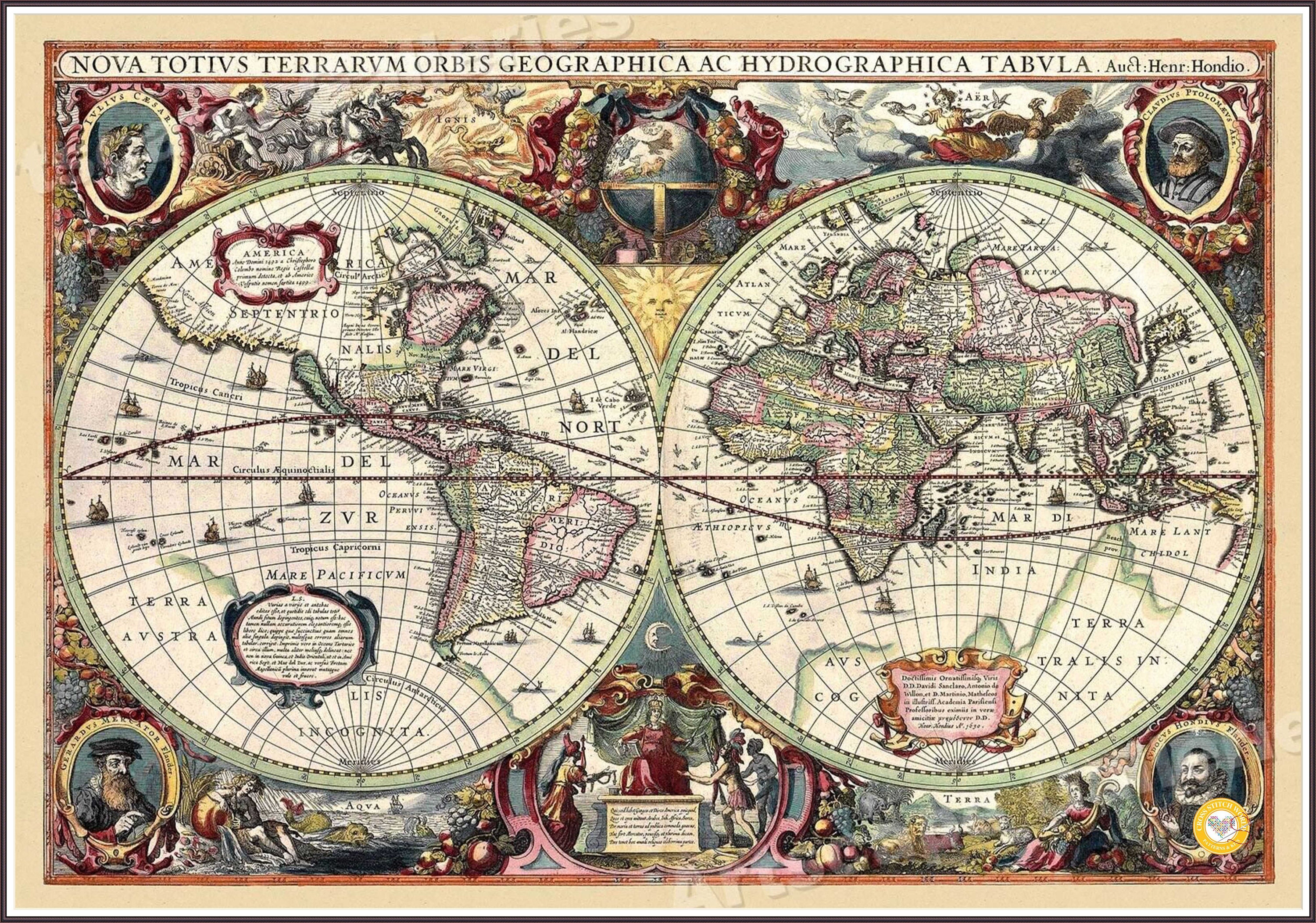 Map of the World Discovery Map COMPASS CLOCK Lighthouse Sea Storm ...