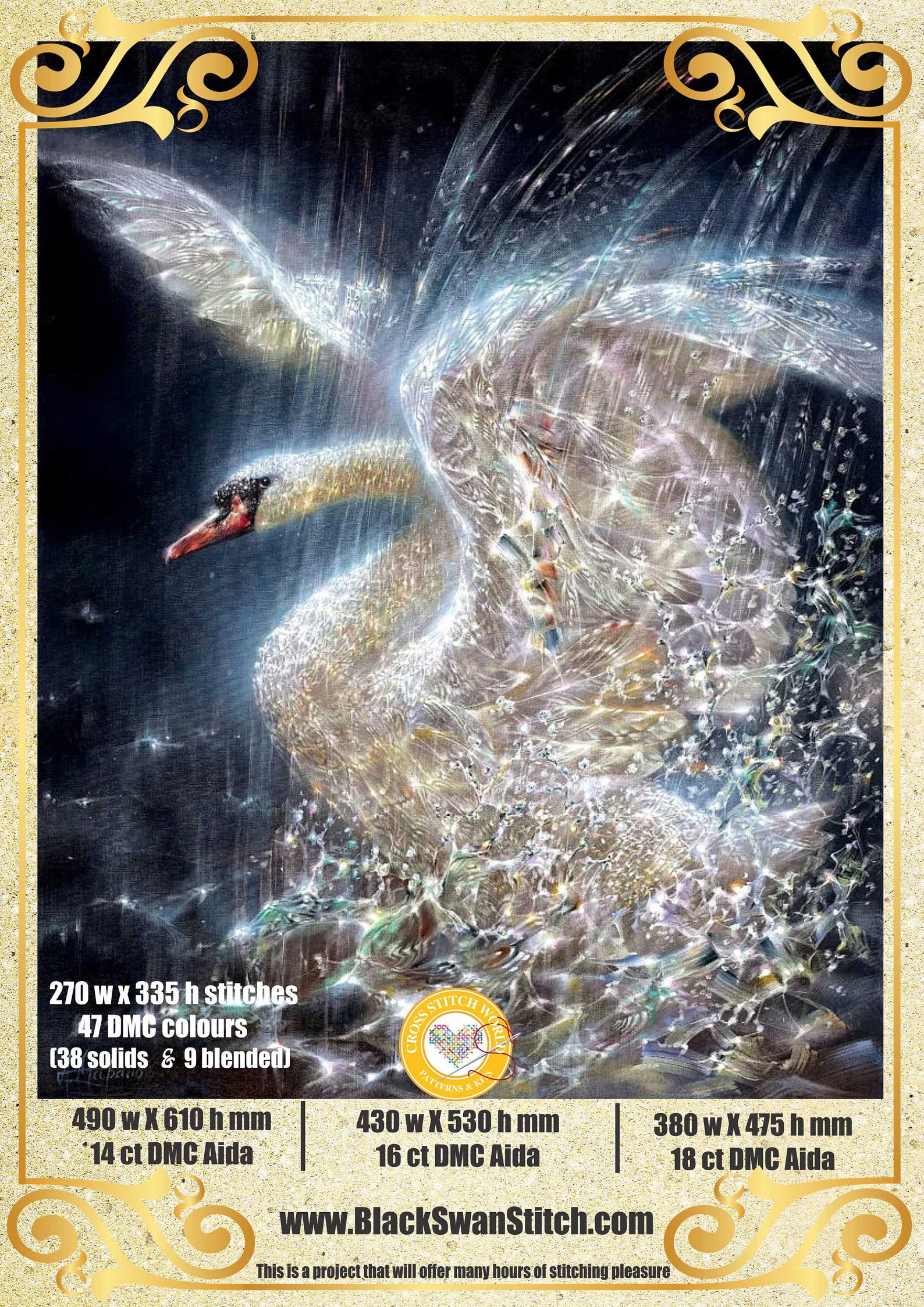 Swan Splash SWAN LAKE Birds - Chart Counted Cross Stitch Pattern ...