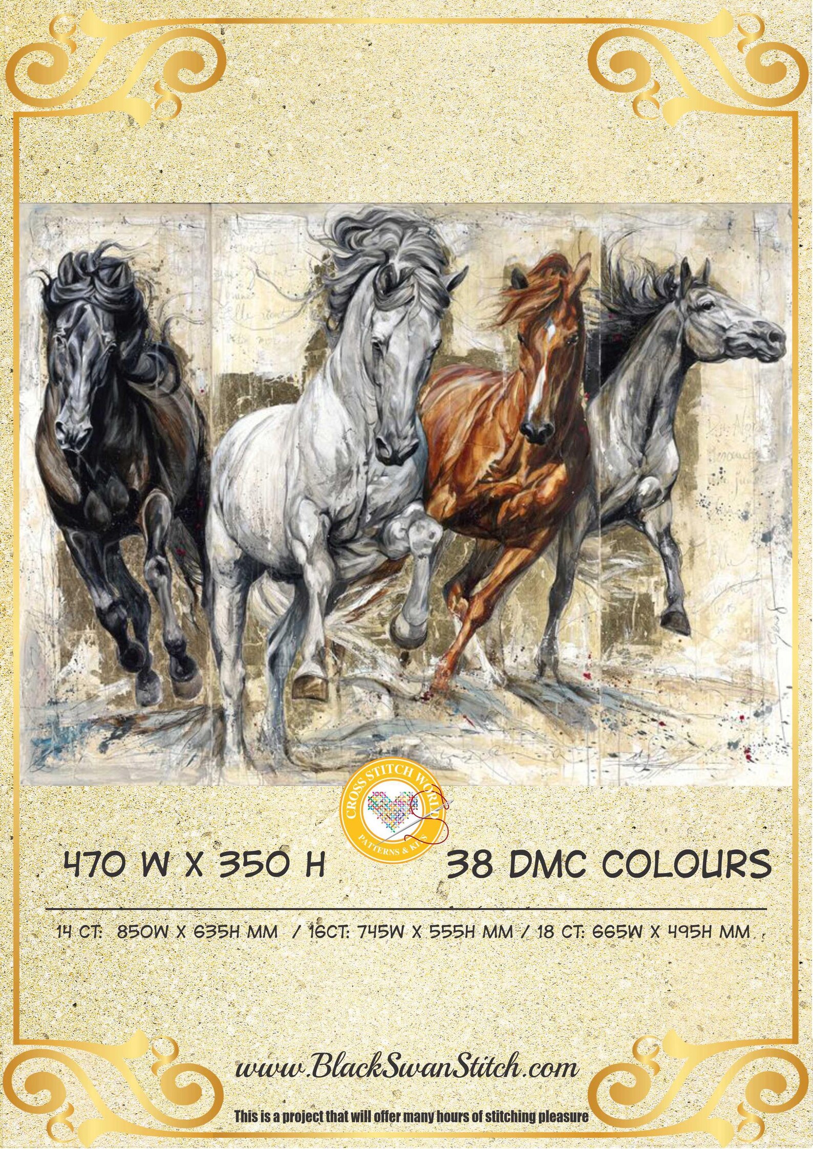 Galloping Horses - Chart Counted Cross Stitch Pattern Needlework PDF - Etsy