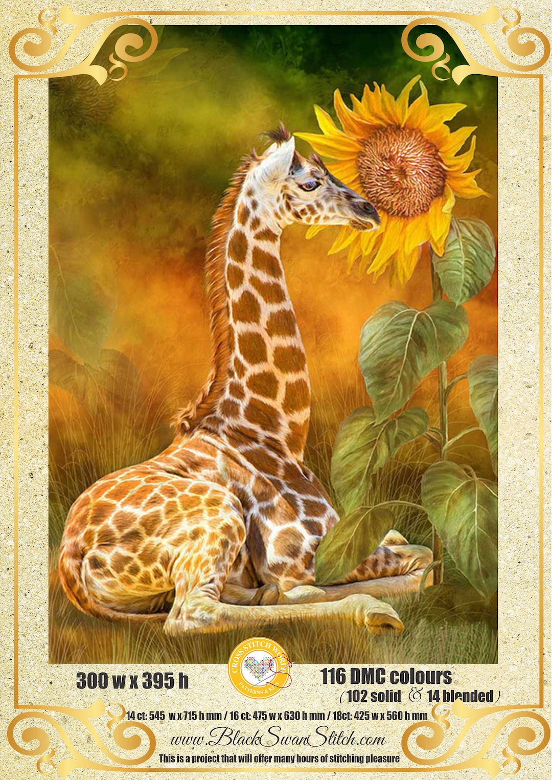 Sunflower Giraffe Wild Cat Savanna Africa Simba - Chart Counted Cross ...