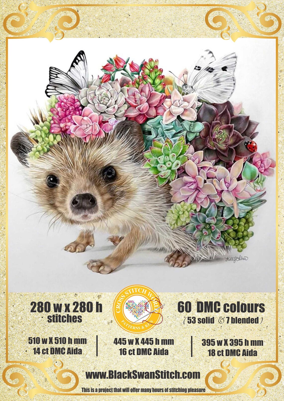 Flower's Hedgehog - Chart Counted Cross Stitch Pattern Needlework PDF ...