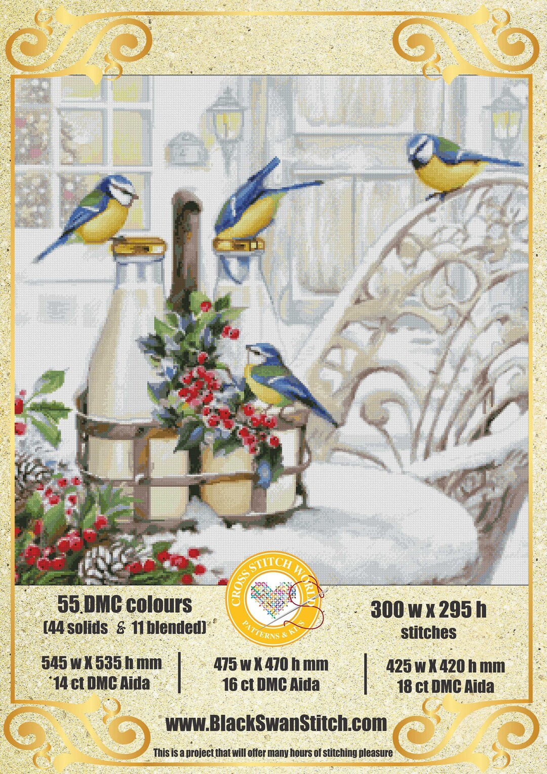 Winter Birds Chickadees in Birch Tree Birds - Chart Counted Cross ...