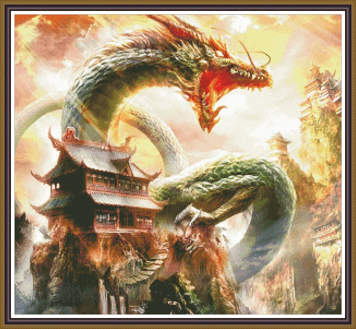 Chinese Dragon Chart Counted Cross Stitch Pattern Needlework | Etsy