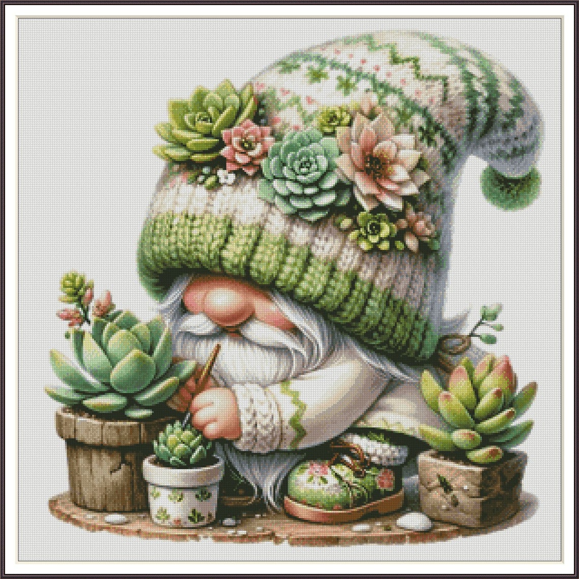 Succulent Gnome - Chart Counted Cross Stitch Pattern Needlework PDF - Etsy