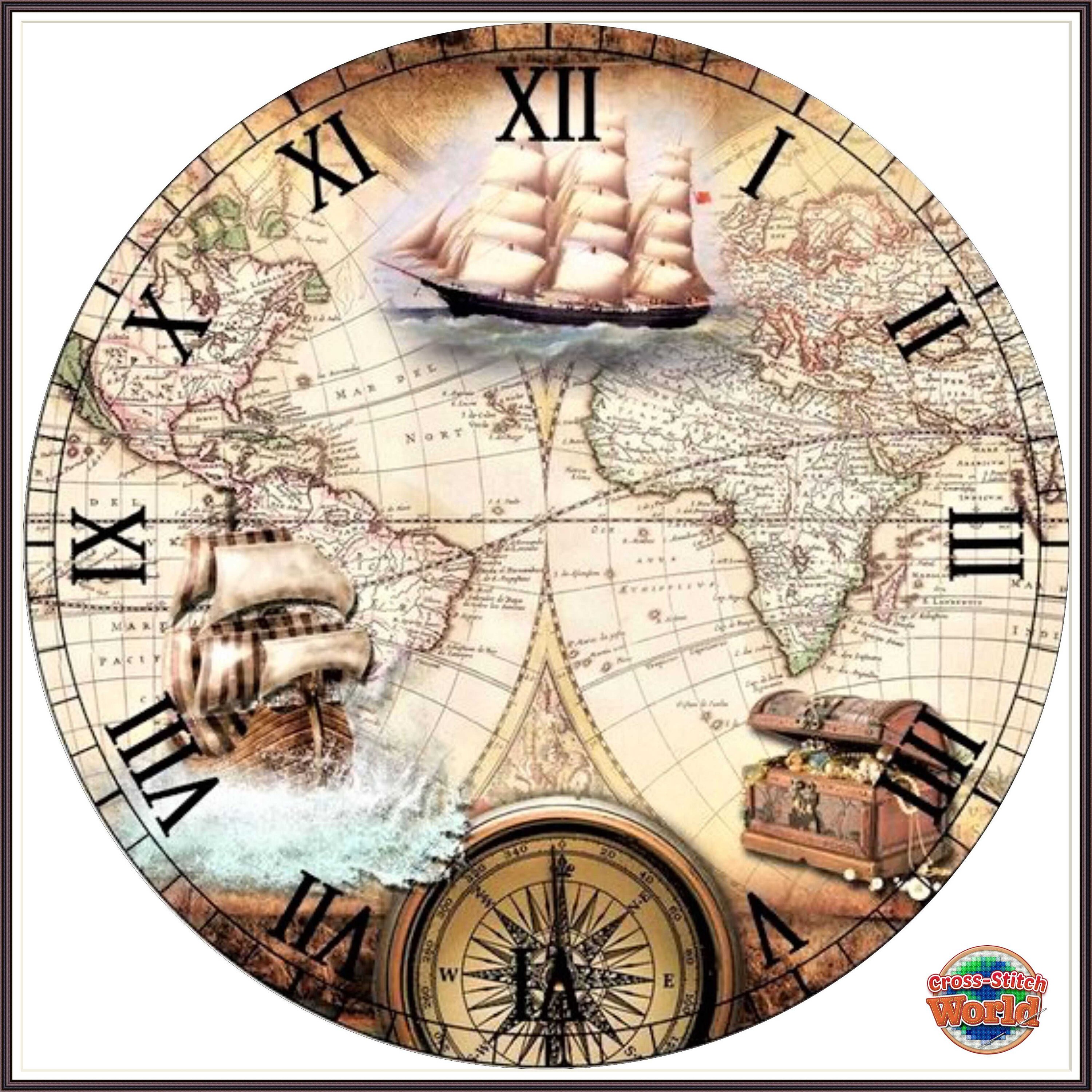 COMPASS CLOCK Lighthouse Sea Storm - Chart Counted Cross Stitch Pattern ...