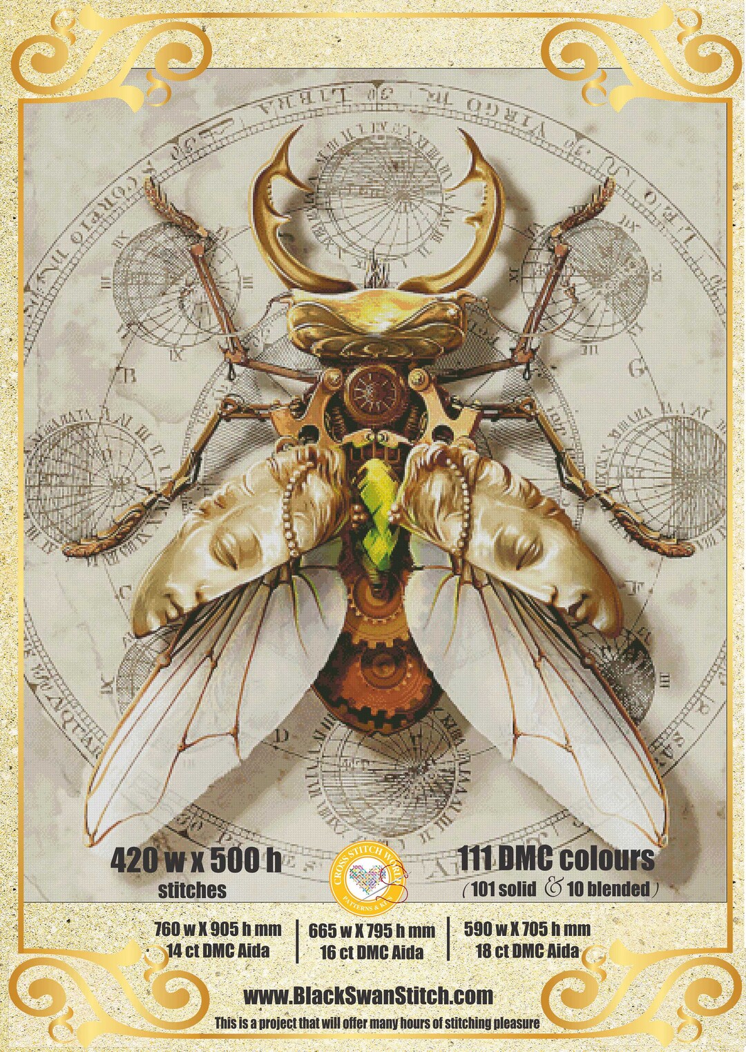 Clockwork Beetle Bomb - Chart Counted Cross Stitch Pattern Needlework ...