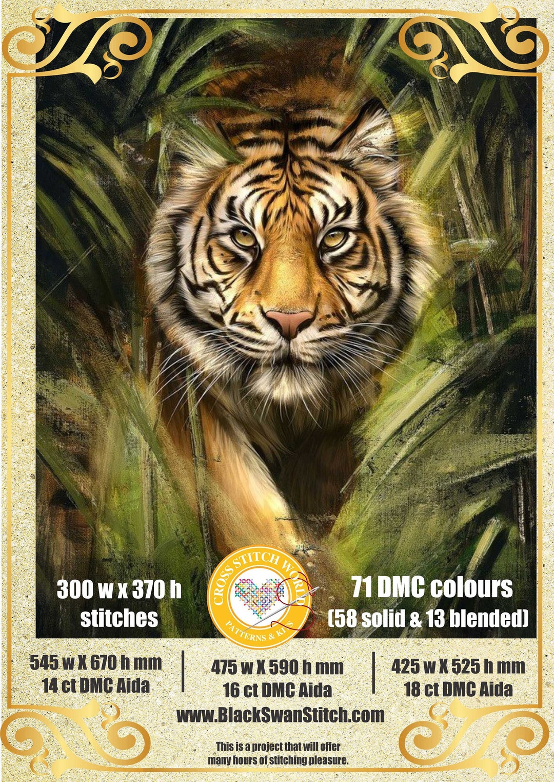 Tiger - Chart Counted Cross Stitch Pattern Needlework PDF - Etsy