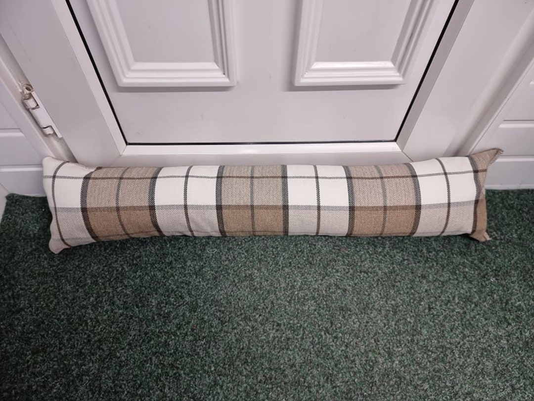 HANDMADE Draught Excluder Beige and Cream Tartan Patterned EXTRA FILLED ...