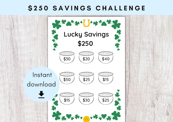 250 Dollar Lucky Savings Challenge Printable Money Saving - Etsy