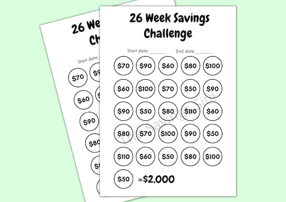 26 Week Money Challenge Chart