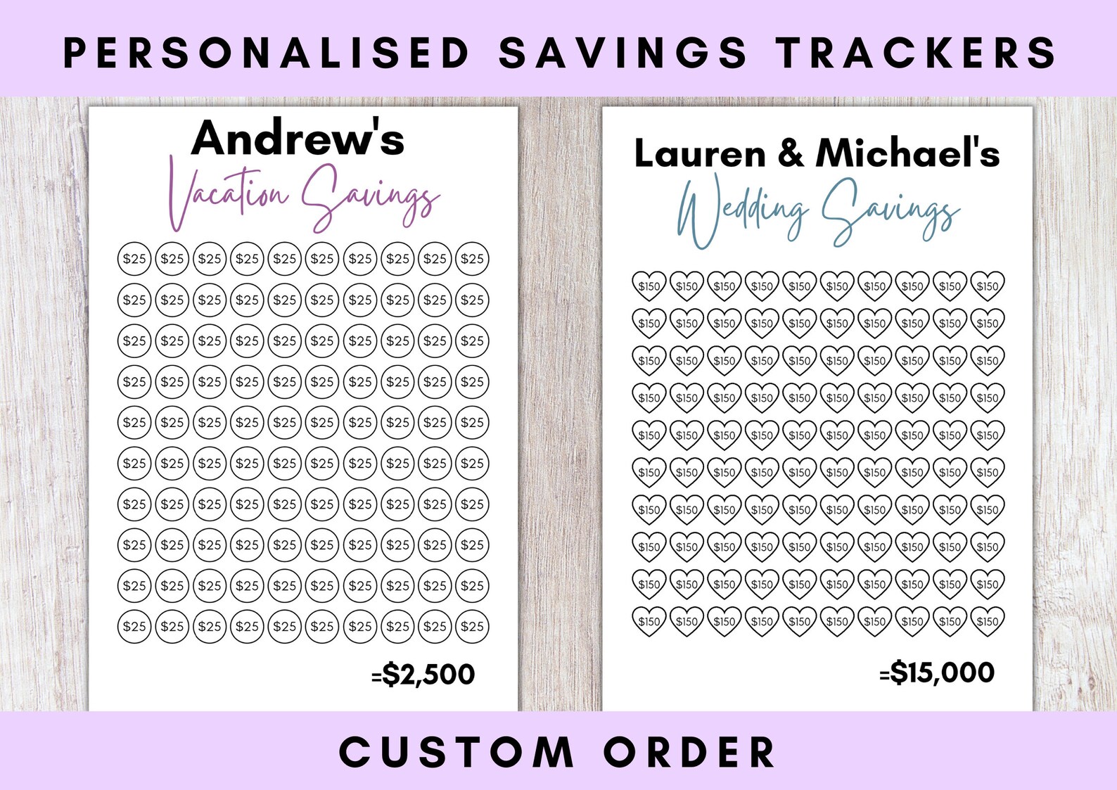 Personalised Savings Trackers Printable Savings Challenge Custom Order ...