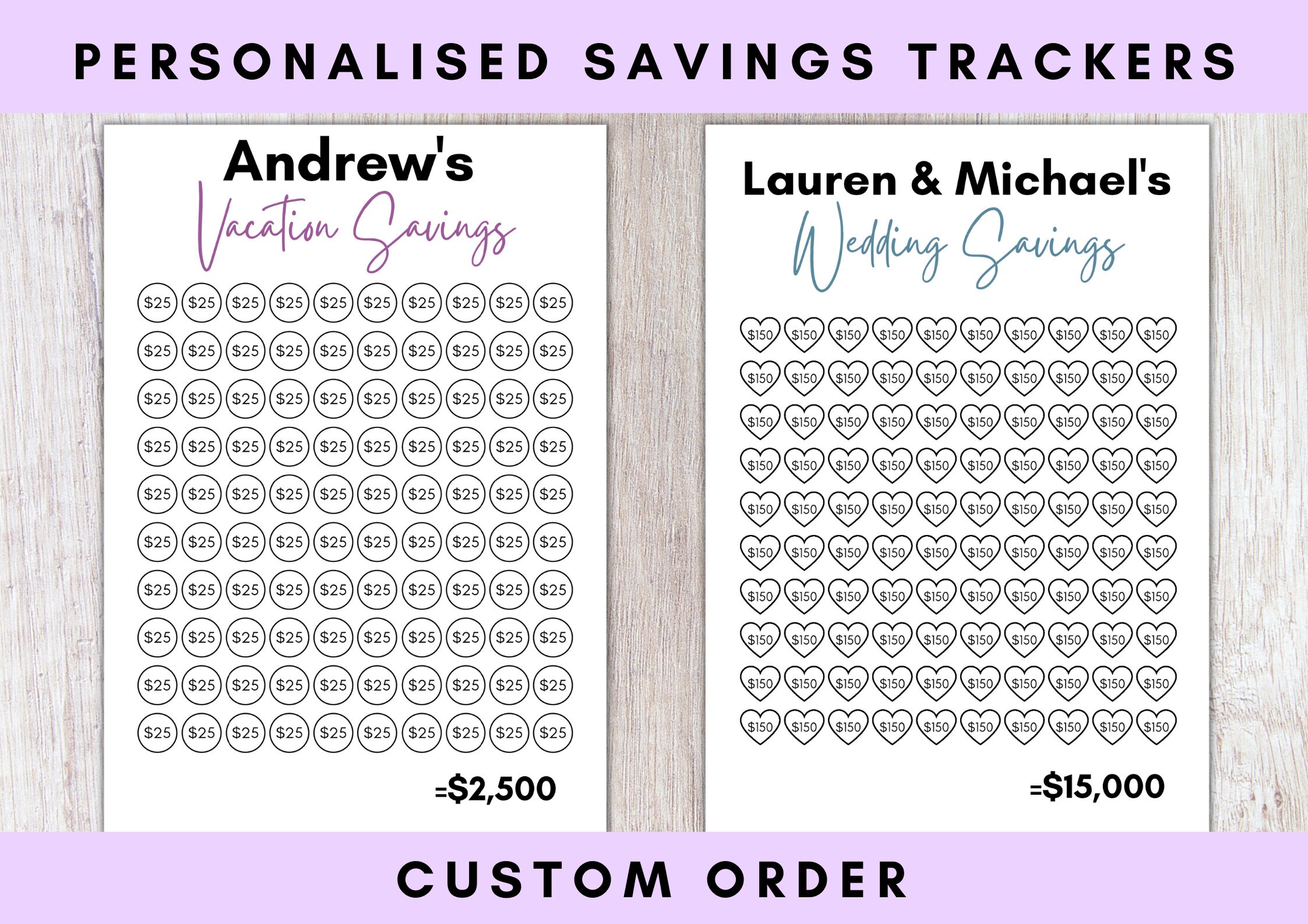 Personalised Savings Trackers Printable Savings Challenge Custom Order ...
