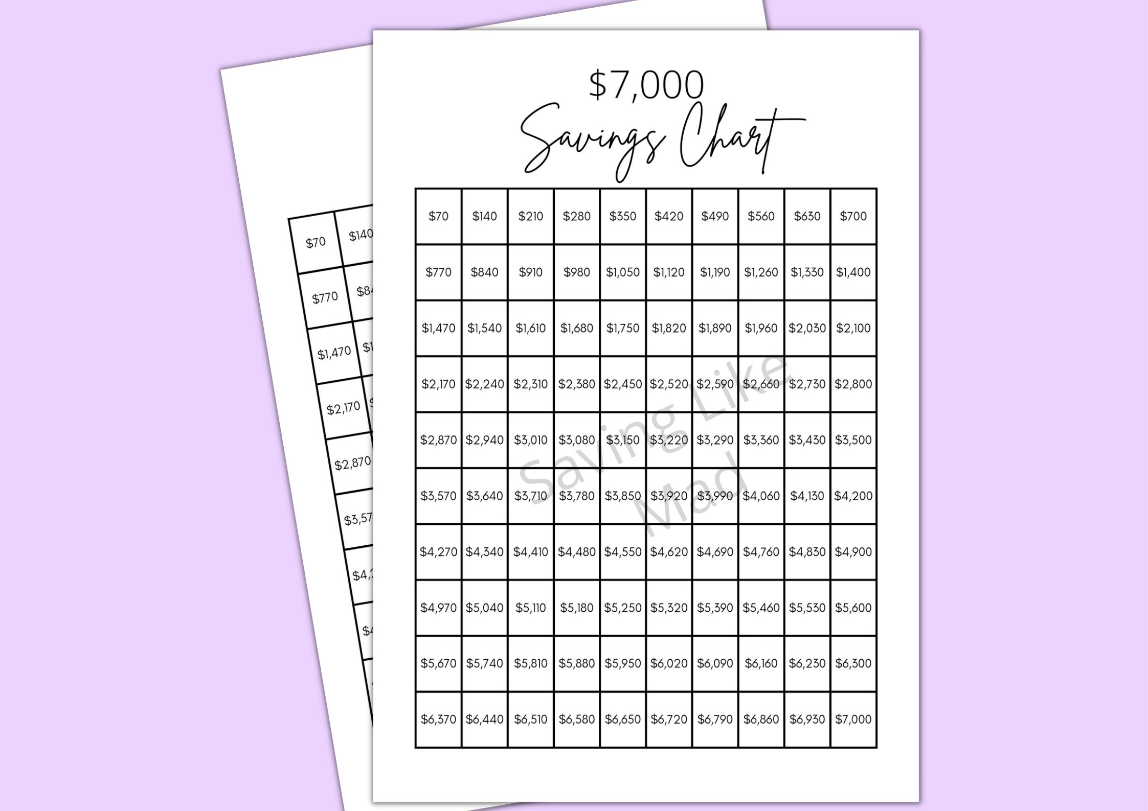 7,000 Dollar Savings Chart | 7K Savings Progress Tracker | Printable ...