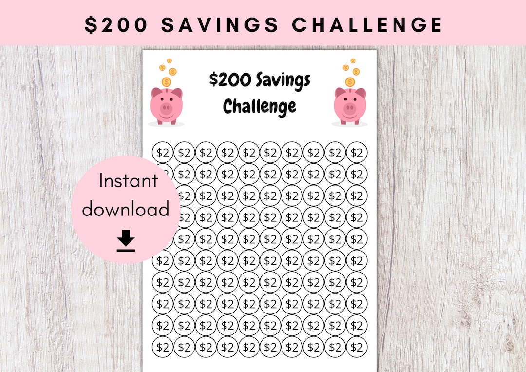 200 Dollar Savings Challenge | 2 Dollar Savings Tracker | Printable ...