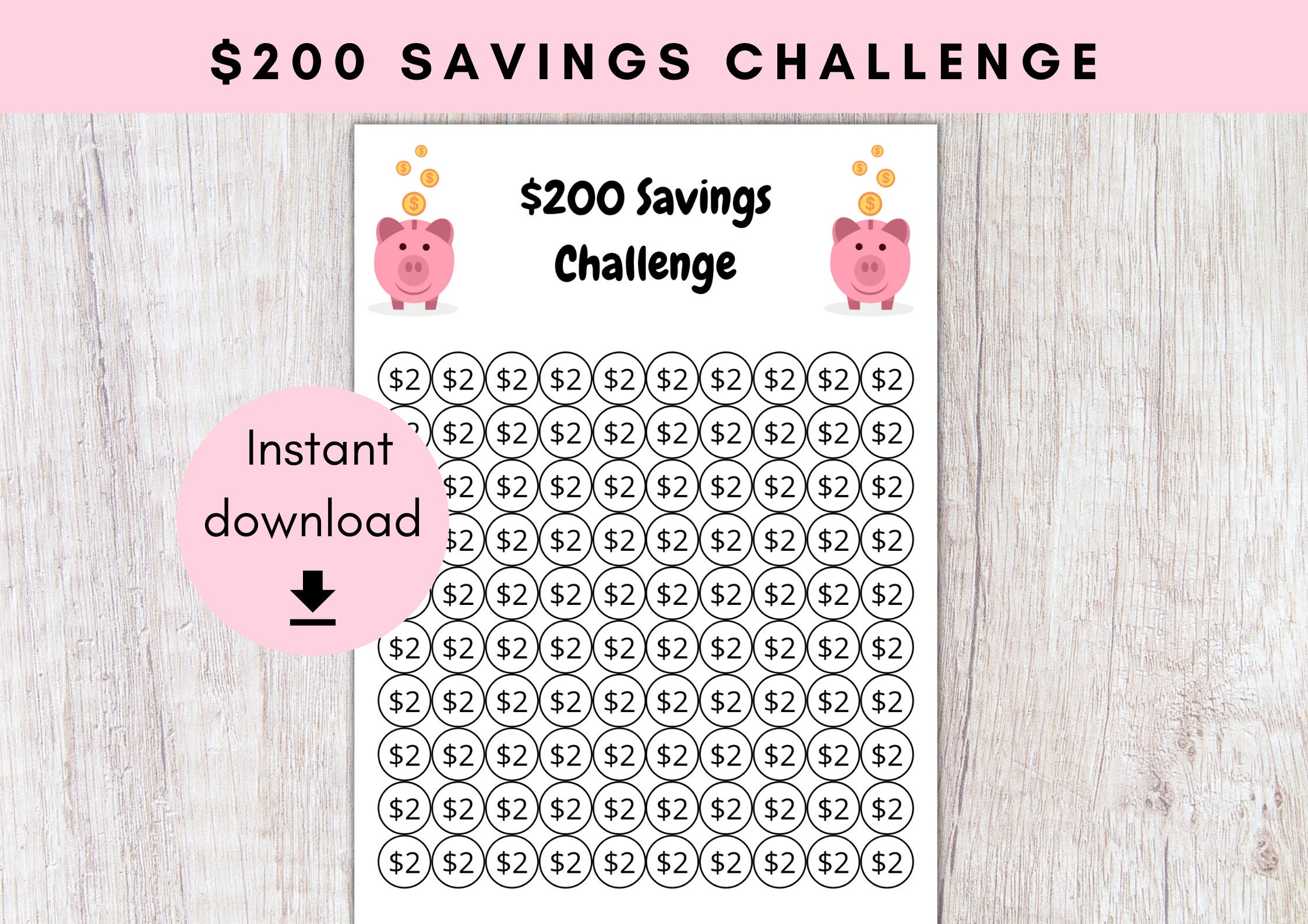 200 Dollar Savings Challenge | 2 Dollar Savings Tracker | Printable ...