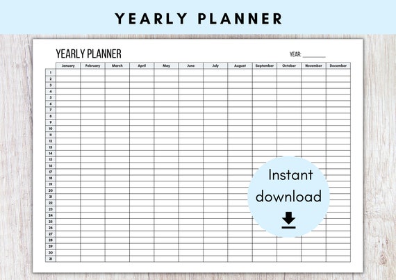 Printable Yearly Planner Year at A Glance Template Full | Etsy