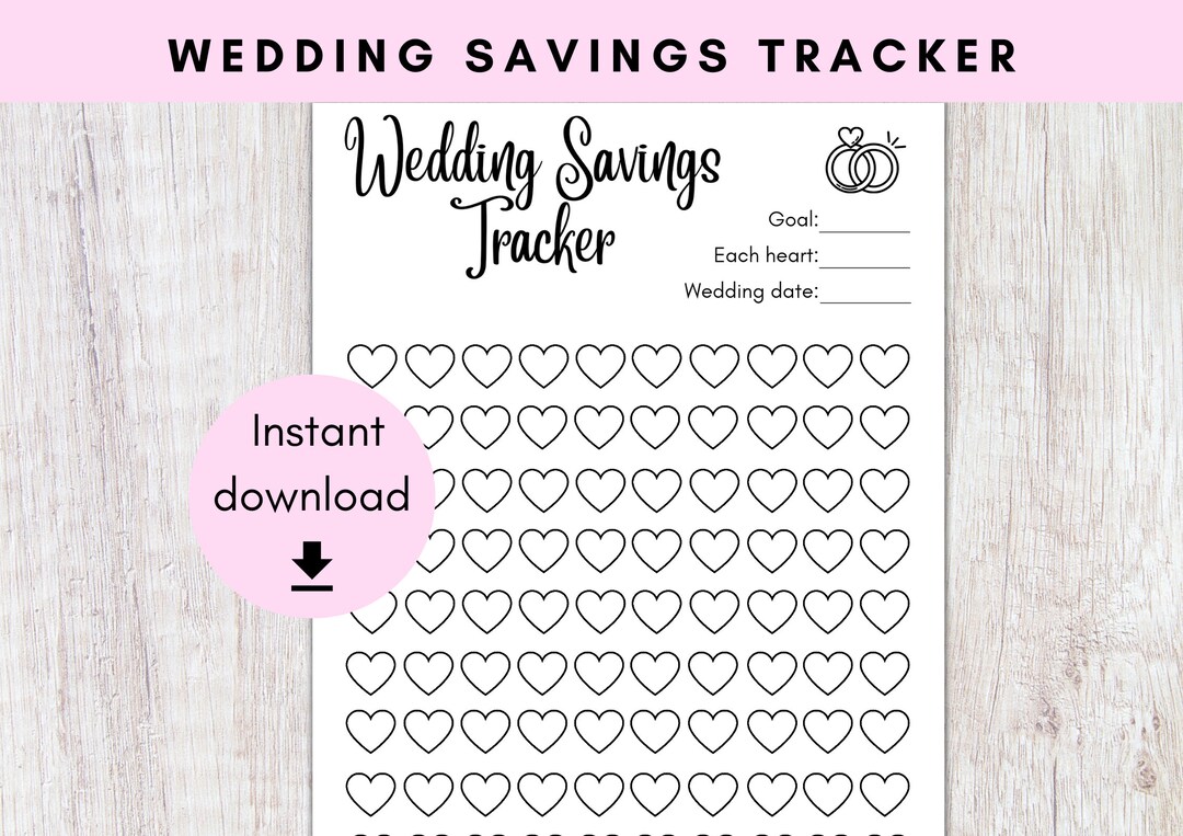 Wedding Savings Tracker | Heart Savings Challenge | Engagement Savings ...