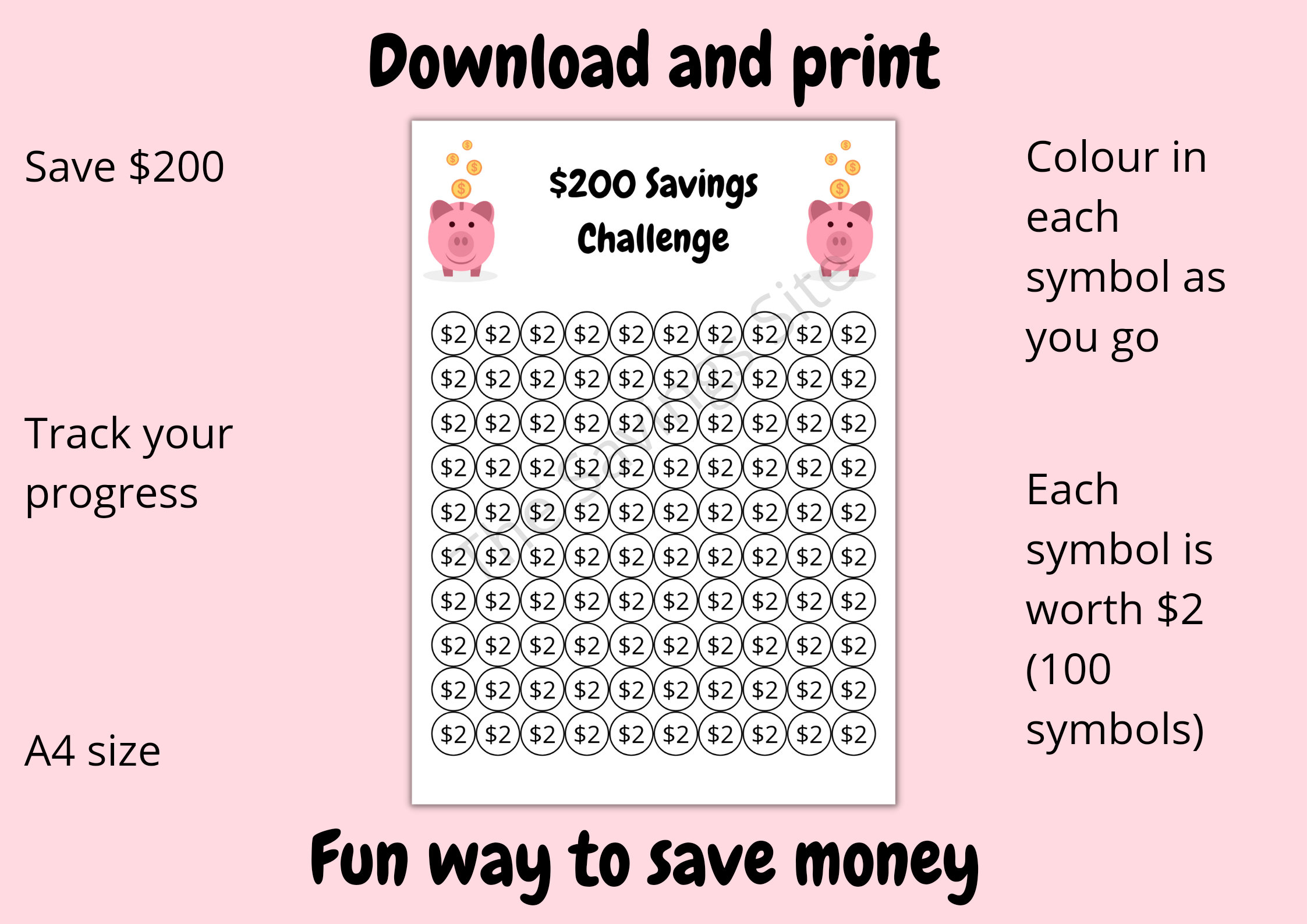 200 Dollar Savings Challenge | 2 Dollar Savings Tracker | Printable ...
