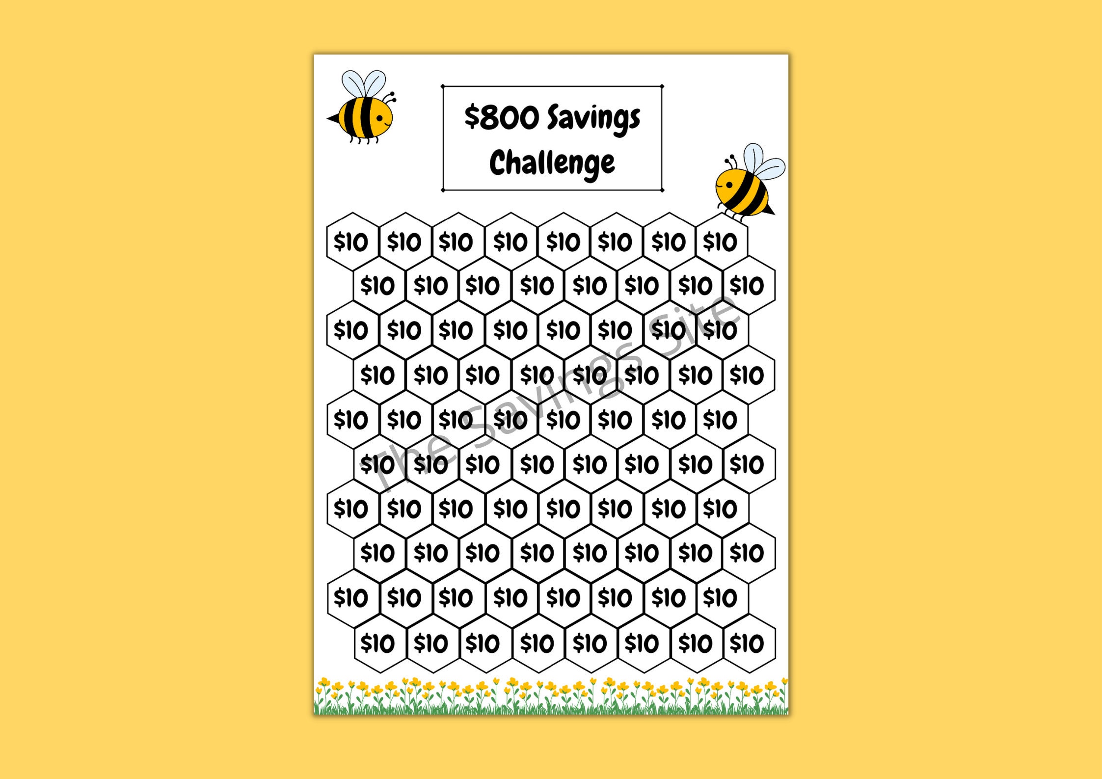 800 Dollar Honeycomb Savings Challenge | Fun Bee Themed Savings Tracker ...