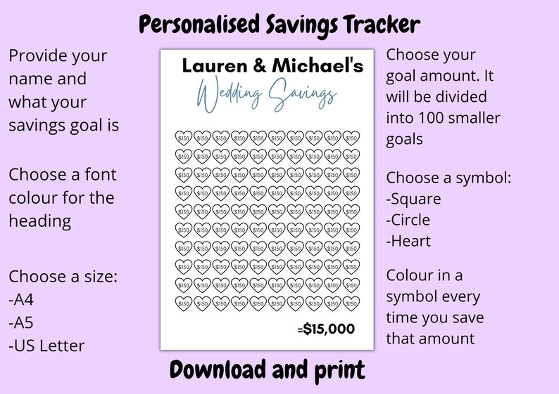 Personalised Savings Trackers Printable Savings Challenge Custom Order ...