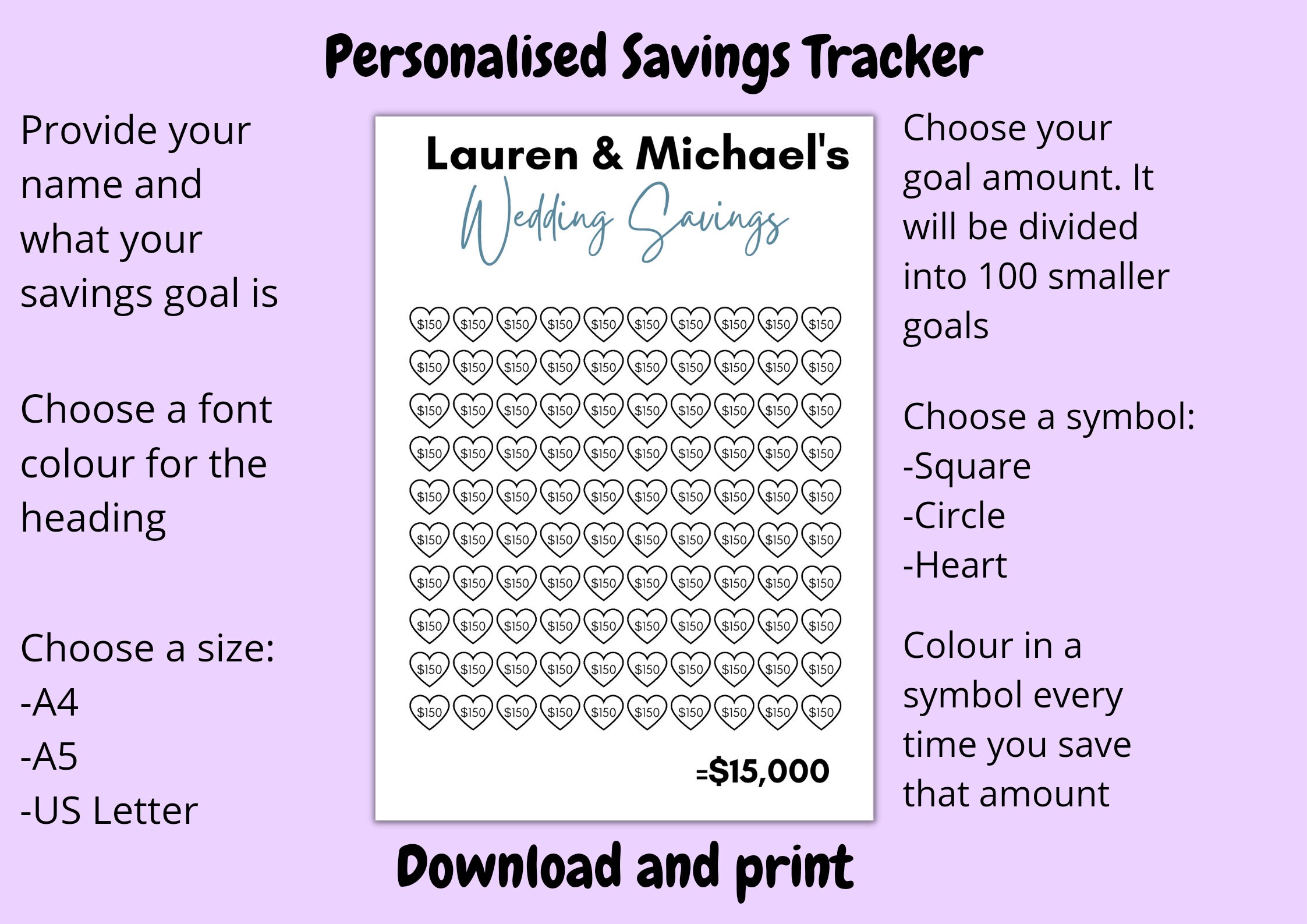 Personalised Savings Trackers Printable Savings Challenge Custom Order ...