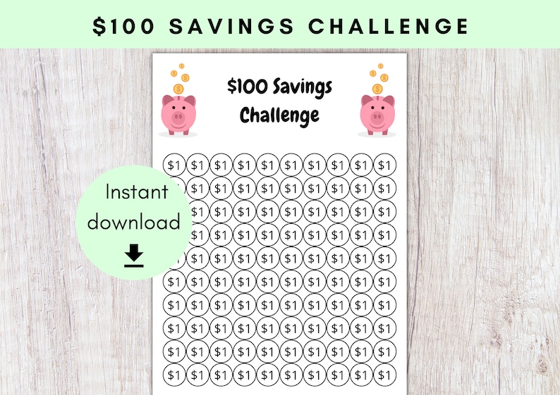 100 Dollar Savings Challenge | 1 Dollar Savings Tracker | Printable ...