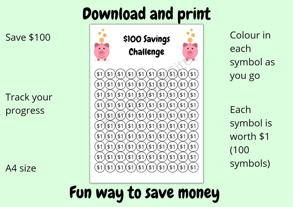 100 Dollar Savings Challenge | 1 Dollar Savings Tracker | Printable ...