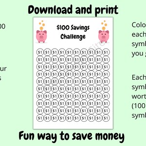 100 Dollar Savings Challenge | 1 Dollar Savings Tracker | Printable ...