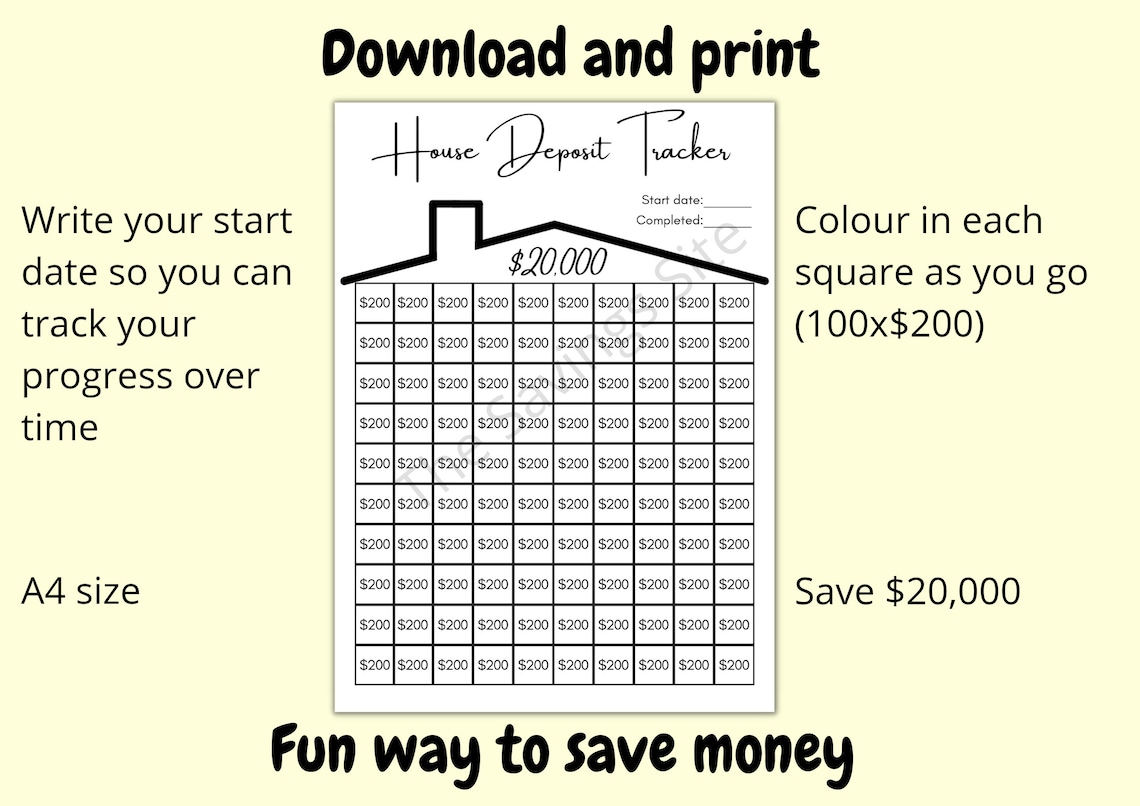 20K House Deposit Tracker 20000 Dollar Home Down Payment - Etsy