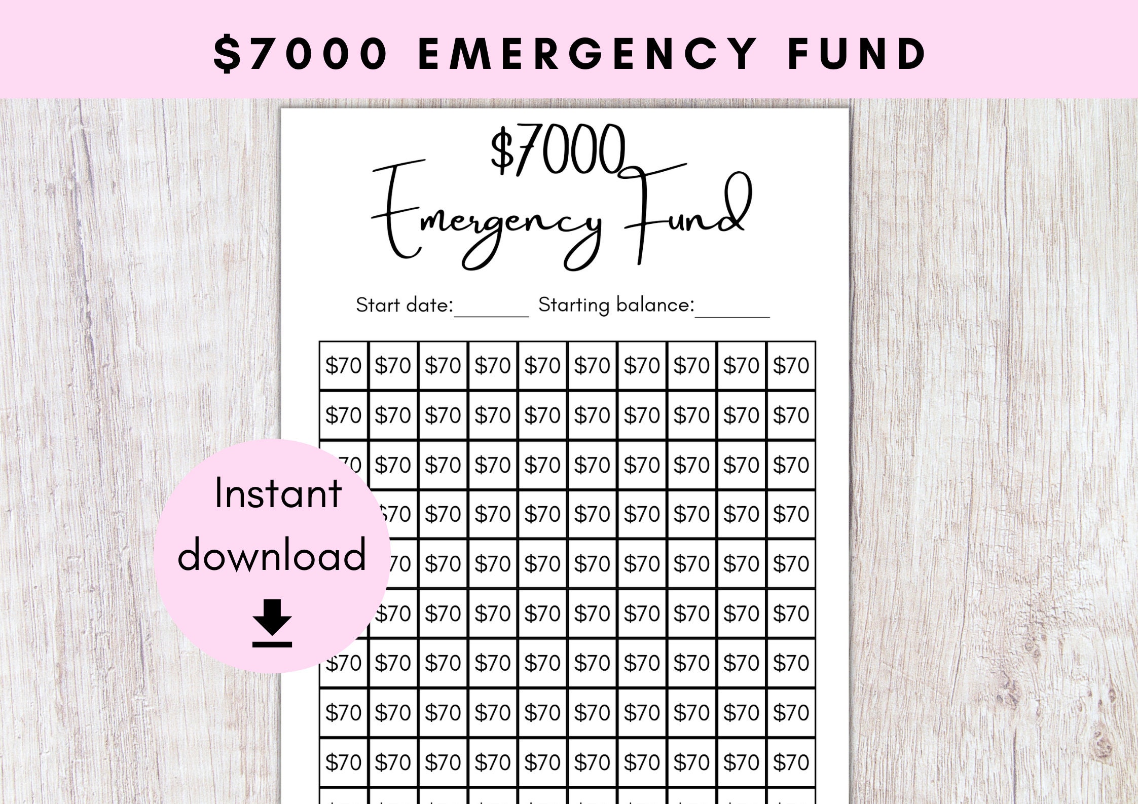 7000 Dollar Emergency Fund Emergency Money Saving Tracker Printable 7000 Dollar Emergency Fund Emergency Money Saving Tracker Printable
