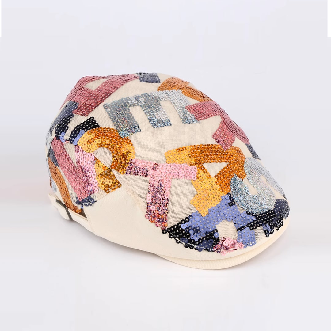 Sequin Alphabet Patchwork Newsboy Cap, Men Driver Cap, Shiny Letters ...