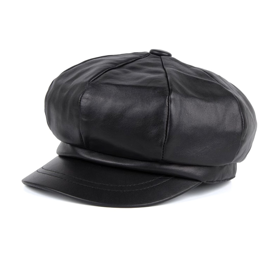 Genuine Leather Newsboy Cap Black Leather Flat Cap Women - Etsy