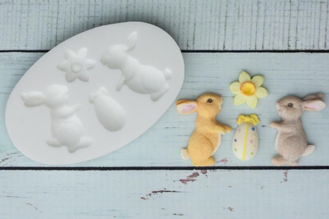 Easter Rabbit Bunny Rabbits Silicone Craft Mould, Food Safe for Cupcake ...