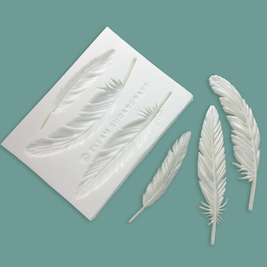 3 Detailed Feather Feathers 6cm 7.5cm 8cm Silicone Craft Mould Food ...