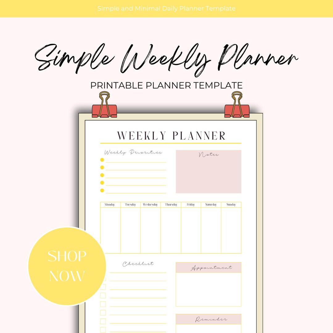 Yellow Blush Printable Weekly Planner // Printable Planner, Daily Tasks ...