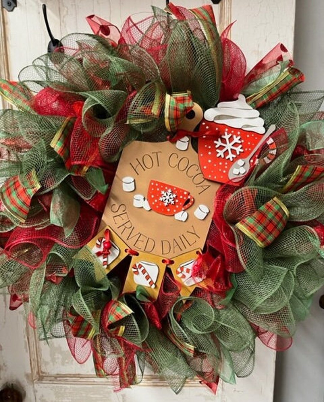 Hot Cocoa Wreath, Winter, Seasonal, Hot Cocoa, Deco Mesh, Laser Cutouts ...