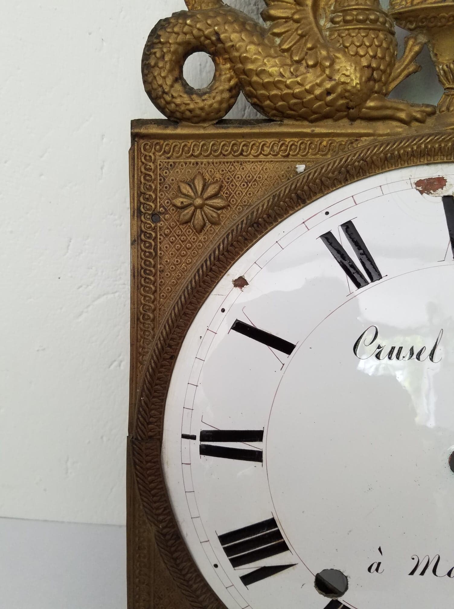 Antique French Long Case Clock Face and Clock Mount Pediment, French ...