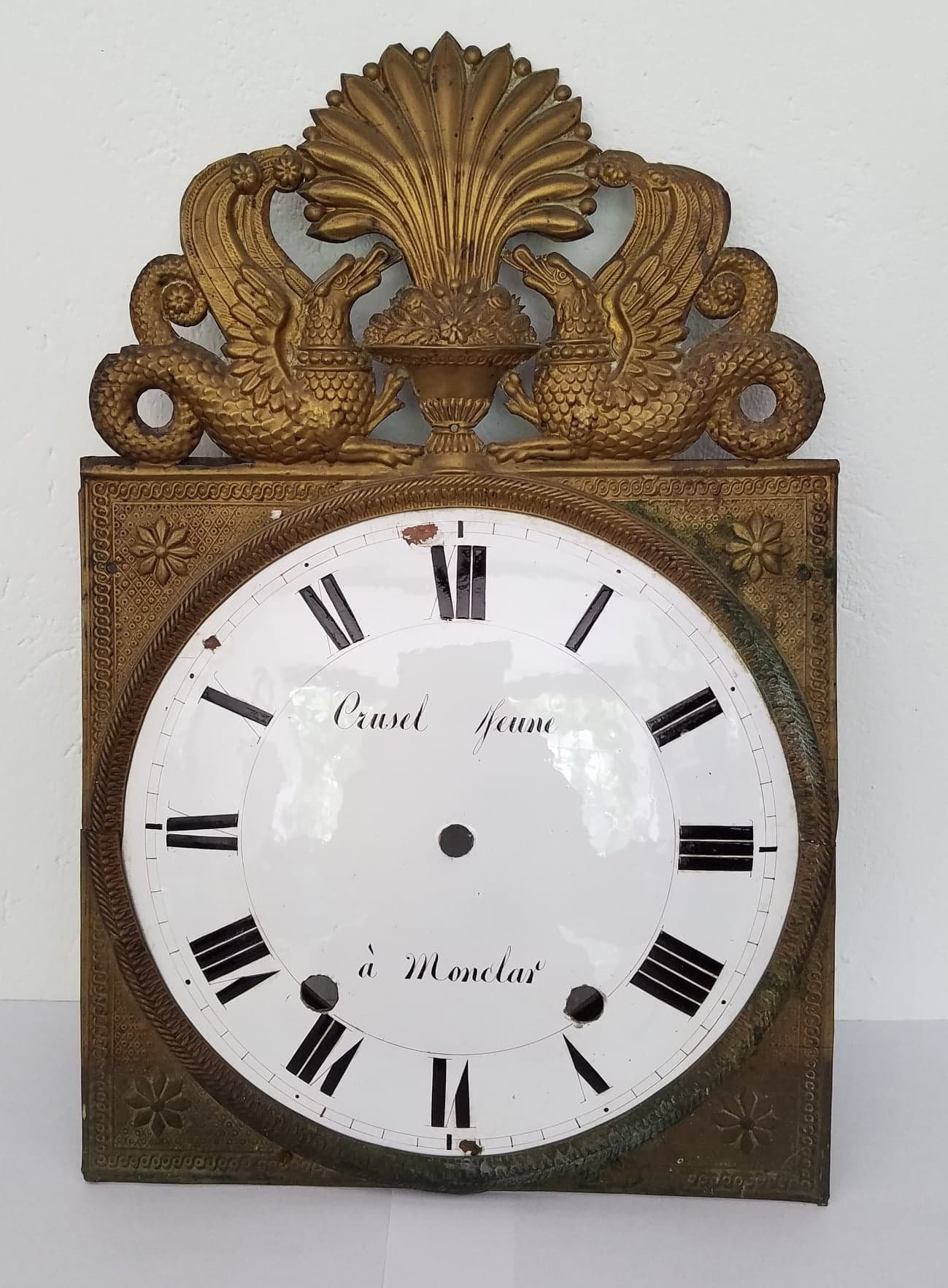 Antique French Long Case Clock Face and Clock Mount Pediment, French ...