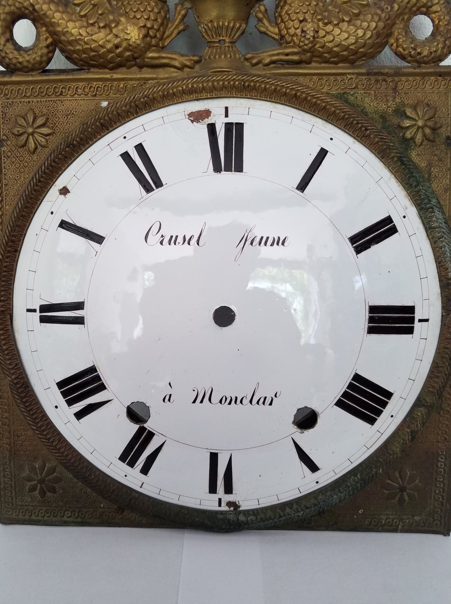 Antique French Long Case Clock Face and Clock Mount Pediment, French ...